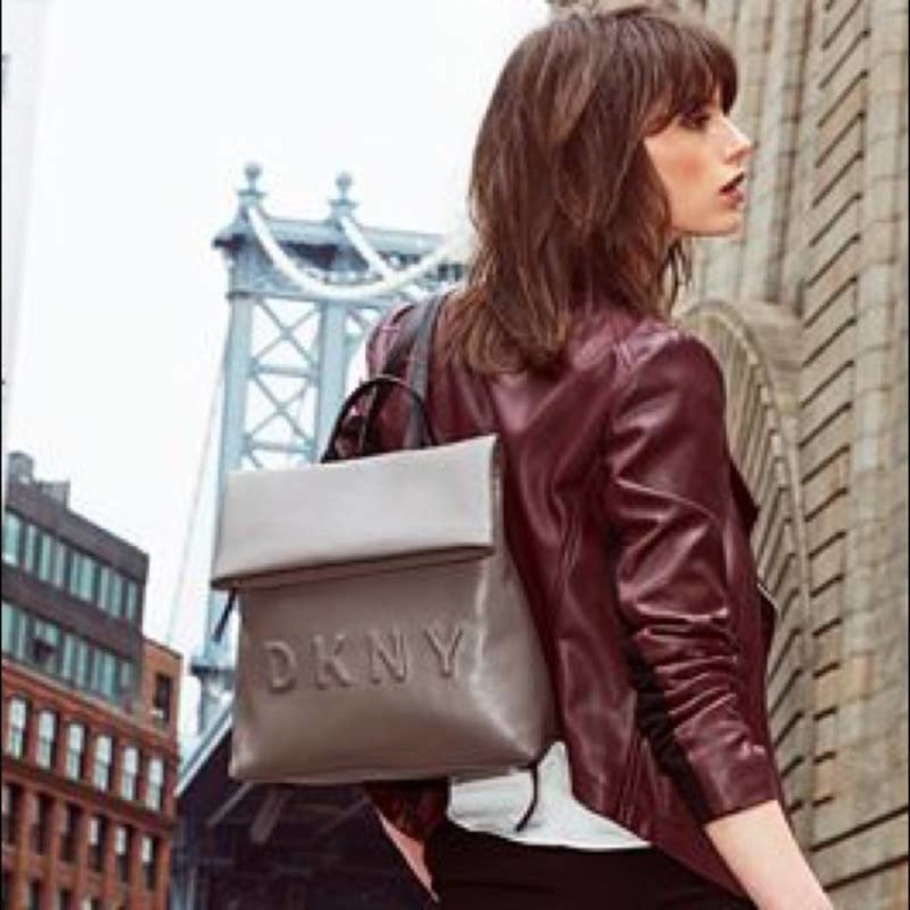 Dkny Women's Tilly Logo Foldover Backpack Grey Leathe… - Gem